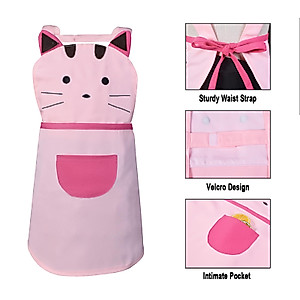 Love Potato Cute Girls Kids Toddler Cartoom Cat Embroidered Apron Cotton Children Apron Chef Kitchen Cooking Baking Apron for Kids 2-4 Years Old (Pink)