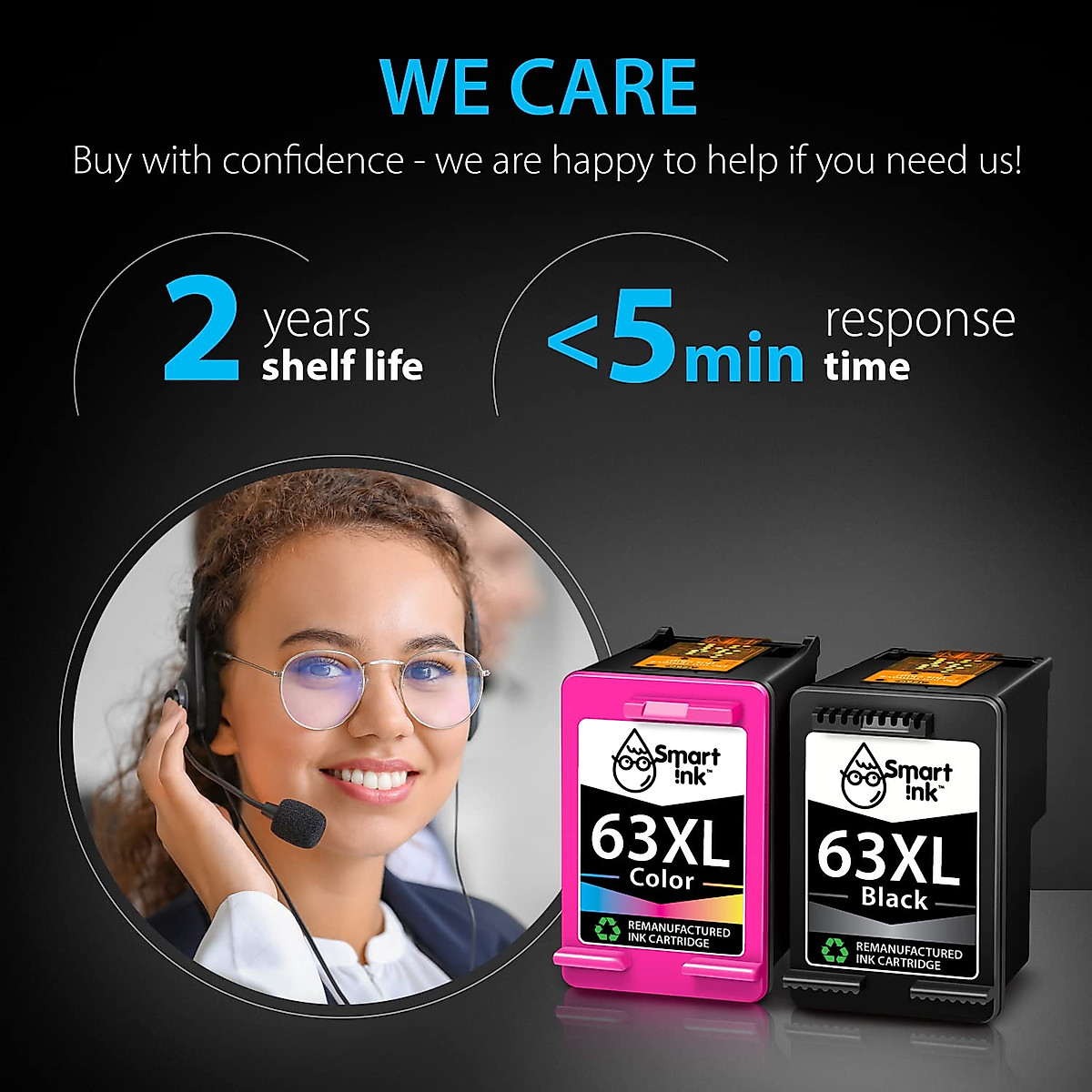 Smart Ink Remanufactured Ink Cartridge Replacement for HP 63XL 63 XL (Black & Color 2 Combo Pack) use with Deskjet 1110 1112 2130 3630 3632 Envy 4510 4516 4520 4522 4525 Officejet 3830 4650 4655 5220