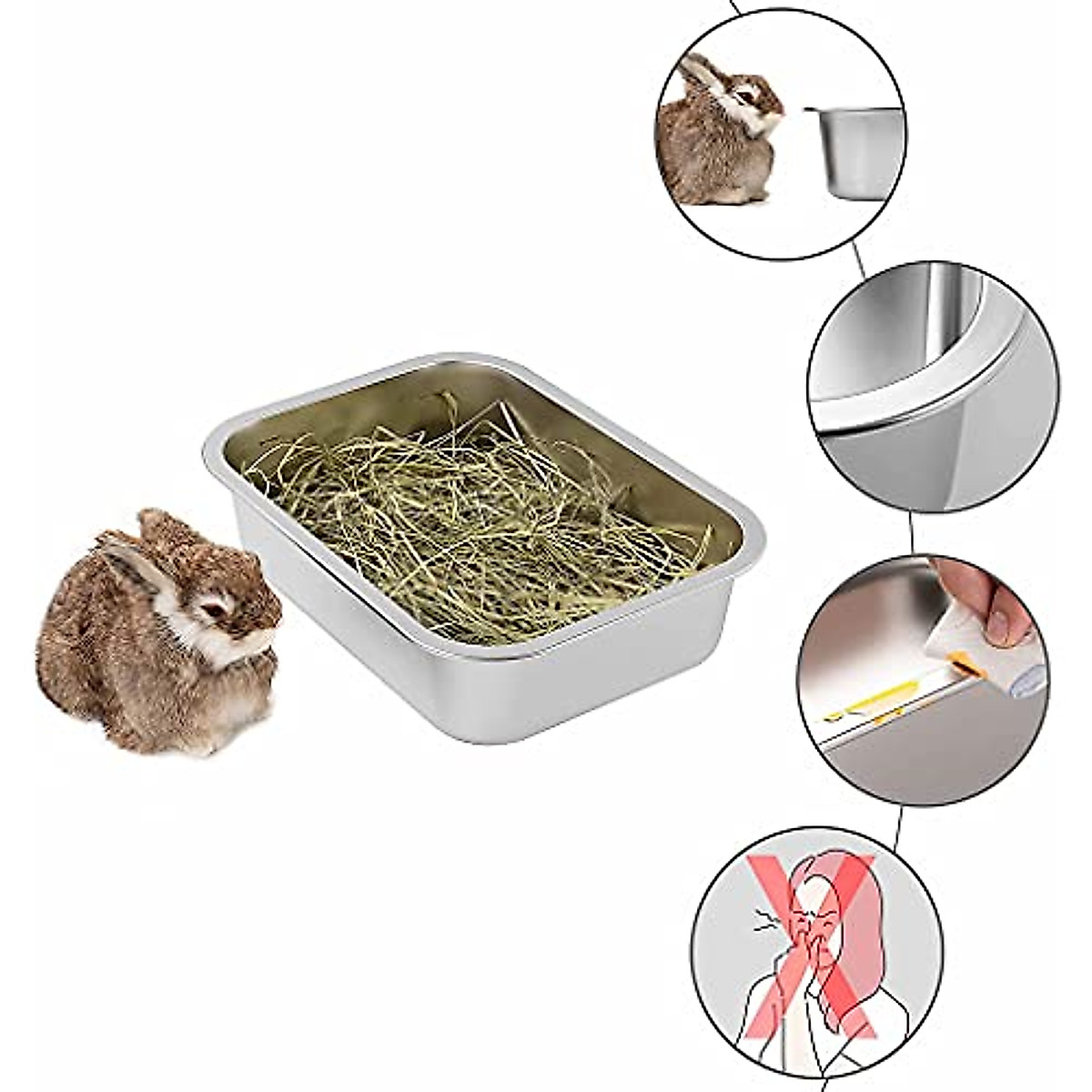 RTUGOVT Kitty Suppies - Stainless Steel Safe and Hard Deep Medium Cat Litter Box Corrosion Resistant Durable Pan Durable Non-Toxic and Odorless