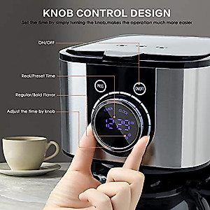 HOMOKUS 10 Cup Coffee Maker - Programmable Drip Coffee Maker -Stainless Steel Drip Coffee Machine with Timer, Brew Strength Control, LCD Screen and Anti-Drip System