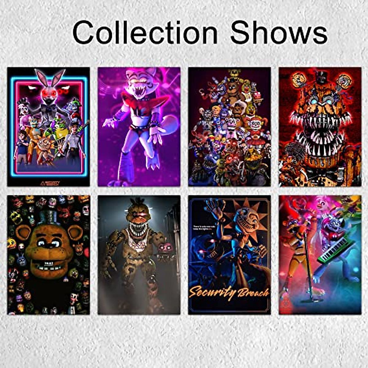 Pounchi FNAF Security Breach Wall Poster （8-Pack） 11.5" x 16.5" FNAF Unframed Version HD Canvas Printing Poster for Living Room Bedroom Club Wall Art Decor for Teens