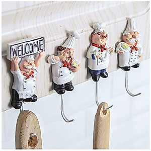 4Pcs Kitchen Cartoon Chef Style Resin Wall Hooks Decorative Cloth Towel Hooks Hanger