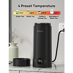 Sekaer Small Travel Portable Electric Kettle, Mini Tea Kettle Hot Water Boiler, 0.5L & 500Watts, with 4 Variable Presets and 304 Stainless Steel, SKE-850B