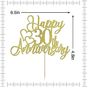 Crseniny 30th Anniversary Cake Topper，Company 30 Anniversary Party Decorations,30th Birthday, 30th Wedding Anniversary/Pearl Wedding Party Decoration supplies(30 Gold Glitter)