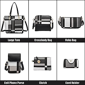 OTMIPIML Purses and Handbags for Women Synthetic Leather Tote Crossbody Bags Satchel Purses Set 6pcs (1A-Black)