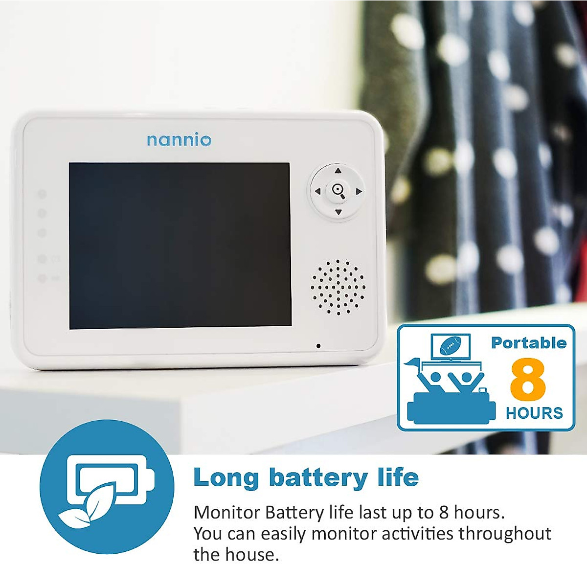 Nannio Comfy Ace Baby Monitor with Remote Pan-Tilt-Zoom Camera and 3.5inch LCD Screen, Infrared Night Vision, VOX, Alarm System, Two Way Talk, Lullaby, Baby Room Temperature