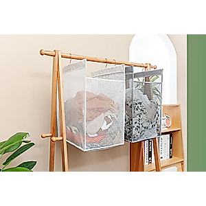 ALYER Hanging Collapsible Closet Mesh Laundry Hamper,Heavy Duty Laundry Basket and Durable Dorm Bathroom Storage Bag with Two Hangers,Gray