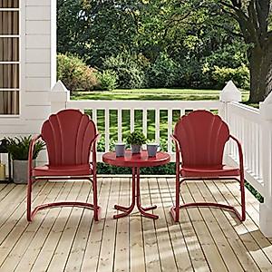 Crosley Furniture KO10011RE Tulip Retro Metal 3-Piece Seating Set (2 Chairs and Side Table), Red