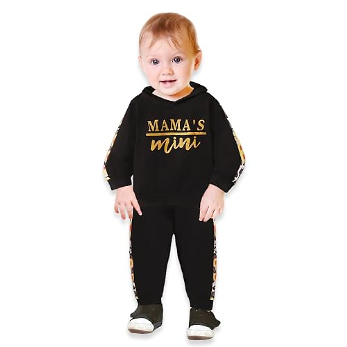 SOBOWO Toddler Baby Girl Clothes Mama's Mini Floral Hoodie Top Floral Long Pants 2Pcs Fall Winter Outfits (Mama's Mini Black, 18-24 Months)