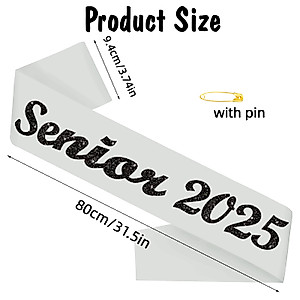 Generic 12 Pcs Silver Senior 2025 Sash with Black Glitter Letters - Senior Sashes Class of 2025, Celebration Graduation sash, Senior Cheer Sash, Class Competition Sashes, Graduation Party Supplies