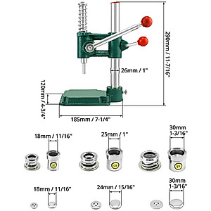 QWORK Button Maker Kit with 3 Sizes Die Sets and 300 Buttons, 11/16", 1", 1-3/16" (18, 25, 30mm) Diameter Hand Fabric DIY Button Making Punch Cloth Button Cover Making Machine Tool