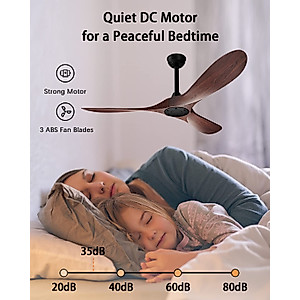 KASASS Outdoor Ceiling Fan, 52 Inch Remote Control Ceiling Fan, Indoor Ceiling Fan，Modern Classic Ceiling Fan for Kitchen, Bedroom, Living Room, Farmhouse, Patio (Walnut Color)