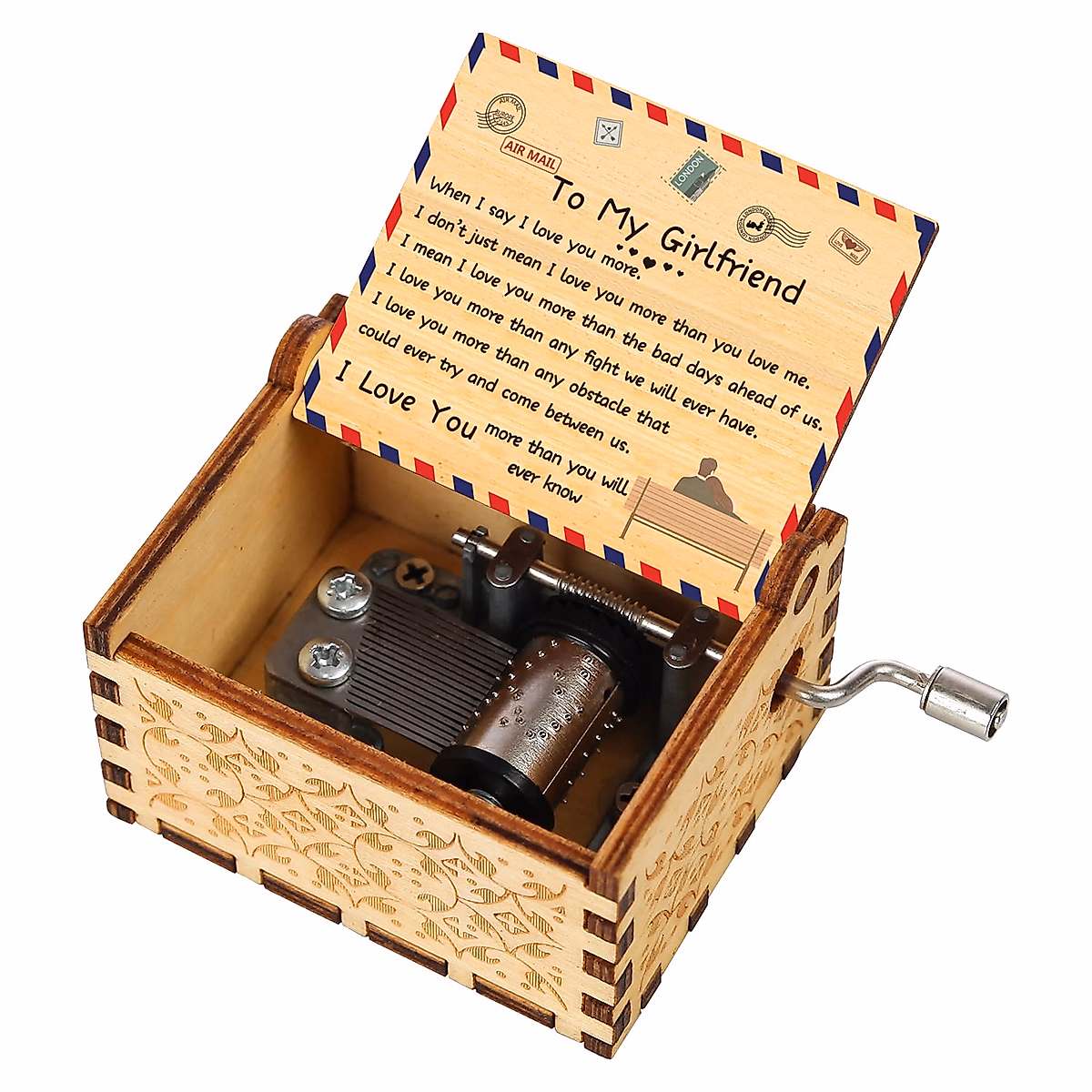 Engraved Colorful Wooden Music Boxes,Hand Crank Classical Wood Sunshine Musical Box, Personalized Wooden Music Boxes, for Birthday Christmas Valentine's Day. (Girlfriend)