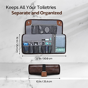 Toiletry Bag for Men, Travel Essentials Travel Toiletry Bag, Water-Resistant Compact Bathroom Roll Organizer for Hygiene, Shaving kit, Valentines Day Gifts for Him(1.Chic Brown(PU Leather))