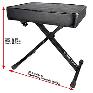 RockJam KB100 Adjustable Padded Keyboard Bench, X-Style, Black