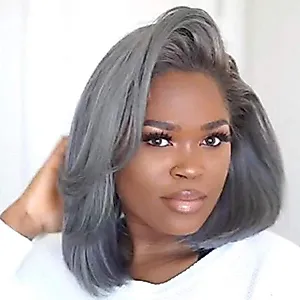 Divine Hair Short Bob Wig For Black Women Grey Bob Hairstyles Synthetic Pixie Cut Hair Wigs Heat Resistant Women's Fashion Wigs Gray bob with side part wig
