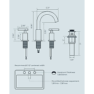 FORIOUS Chrome Bathroom Faucet 2 Handle Basin Faucet, 8 inch Widespread Sink Faucet Bathroom 3 Hole with Metal Pop-up Drain Assembly, Brass Lavatory Sink Tap 3 Pieces RV Faucet, Water Supply Lines