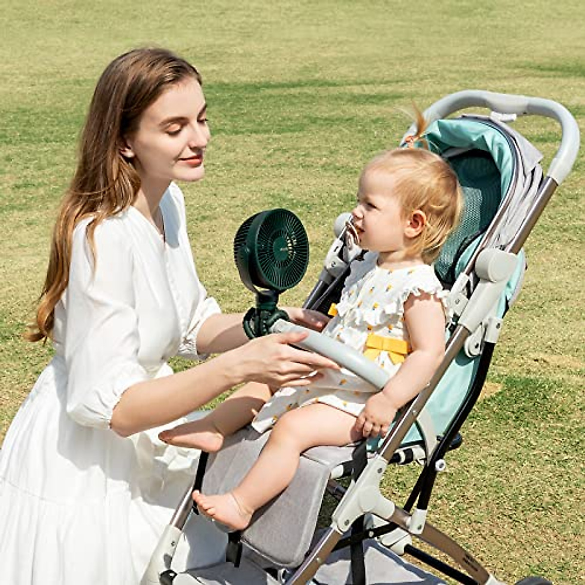 JISULIFE Stroller Fan, Baby Fan 4000mAh Battery Operated, Fan for Stroller with 4 Speeds, Stroller Fan Rechargeable 720°Rotatable, Stroller Fan Clip on for Baby Carseat/Crib/Golf Cart/Treadmill -Green