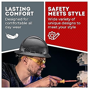 Acerpal Full Brim Non-Vented Classic Black Carbon Fiber Design Gloss Finish OSHA Hard Hat with 6-Point Suspension