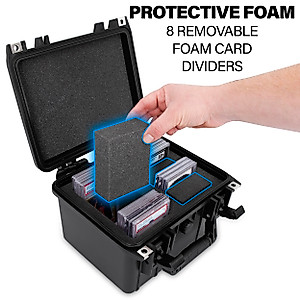 CASEMATIX Graded Card Case Fits 40 BGS PSA Slab Sleeves Graded Sports Trading Cards or 150 Top Loader Cards, IPX7 Waterproof Graded Sports Card Case and Trading Card Box With Dividers
