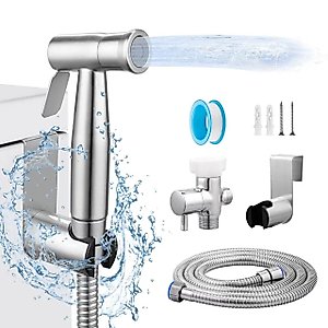 HQJUN Spray, Multifunctional Hand-held Bidet Spray, Bathroom Diaper Shower, Hose and Accessories - Bidet Hand-held Toilet Sprinkler with Dual Spray Function(Silvery)