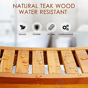 16 Inch Teak Shower Bench Stool with Storage Shelf, Waterproof Teak Spa Bathing Stool for Inside Shower, Bathroom Shower Chair for Adult Elderly Perfect for Indoor and Outdoor Use
