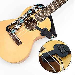 CLOUDMUSIC Ukulele Strap Clip On No Drill J Hook For Soprano Concert Tenor Baritone With Hawaiian Colorful Floral Pattern(Blue White Flower)