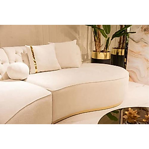 Luxury Modern Curve Sectional Sofa Lounge Chaise, Fully Assembled Medium Firm Boucle or Velvet Couches Black Ivory (Ivory Boucle 130'' Wide Sectional Chaise)