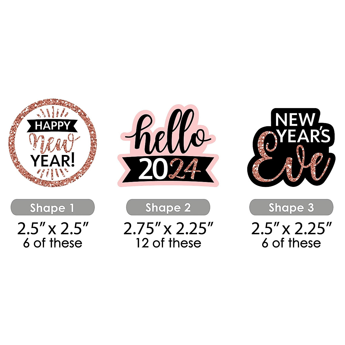 Big Dot of Happiness Rose Gold Happy New Year - Paper Straw Decor - 2024 New Year's Eve Party Striped Decorative Straws - Set of 24