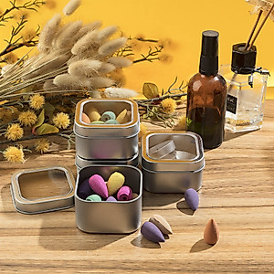 Square Metal Tins with Window Lids,15-Pack Empty Square Silver Tins for Candle Making, Candies, Gifts & Treasures (8 OZ)