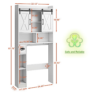 Over The Toilet Storage Cabinet, Farmhouse Storage Cabinet Over Toilet with Sliding Doors，Home Space-Saving Toilet Rack, for Bathroom, Restroom, Laundry