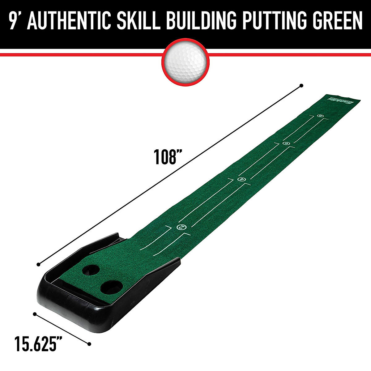 Franklin Sports Indoor Golf Putting Green – Portable Authentic 9 Foot Mat with Auto Ball Return – Golf Training Aid & Putting Practice Game – Real Course Feel (92049X)