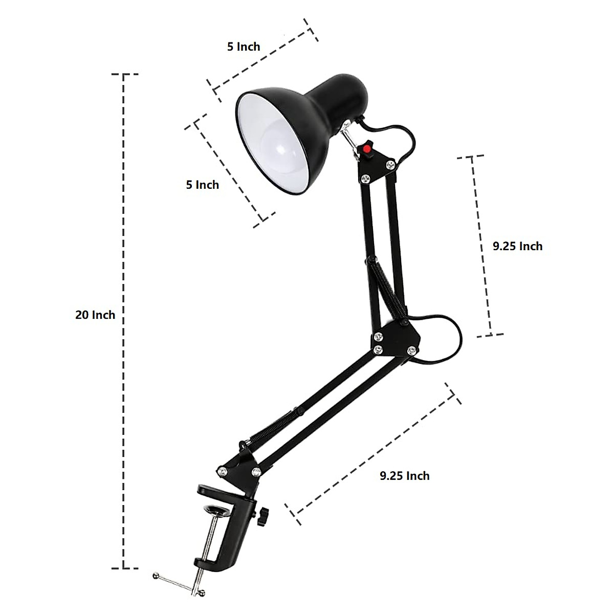 Desk Lamp,Swing Arm Desk Lamp with Clamp,Eye-Caring Reading Light,LED Bulb,79 Inch Cord,for Reading,Craft,Home,Office (Black)