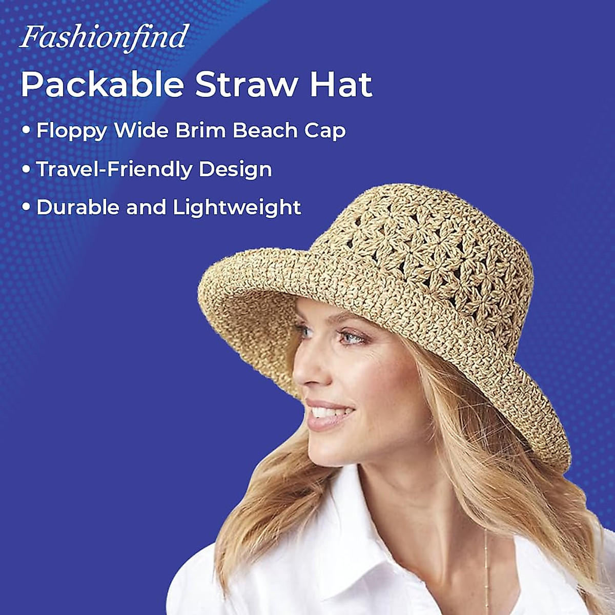 SAGEFINDS Packable Straw Hat for Women | Wide Floppy Brim Beach Cap | Foldable for Travel | Sun Protection | Summer Hat | Adjustable Interior Sizing | Large Khaki