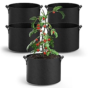 POROLIR 5-Pack Grow Bags 10 Gallon Thickened Plant Grow Bags Multi-Purpose Nonwoven Fabric Pots with Durable Handles, Outdoor Garden Plant Pots for Fruits Vegetables Flowers Herb Bonsai Plants, Black