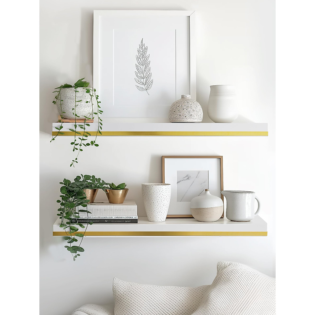 Sivapleso Floating Shelves Set of 2, Modern White Floating Shelves for Wall 24 Inches Long Wall Hanging Shelf with Invisible Brackets for Room Wall