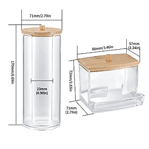 Fulushouxi 2 Pcs Cotton Pad Holder, Bathroom Makeup Organizers Containers for Cotton Ball/Cotton Swab/Cotton Round Pads/Floss/Hair Ties Canister Vanity Storage Jars Dispenser Holder wuth Bamboo Lid