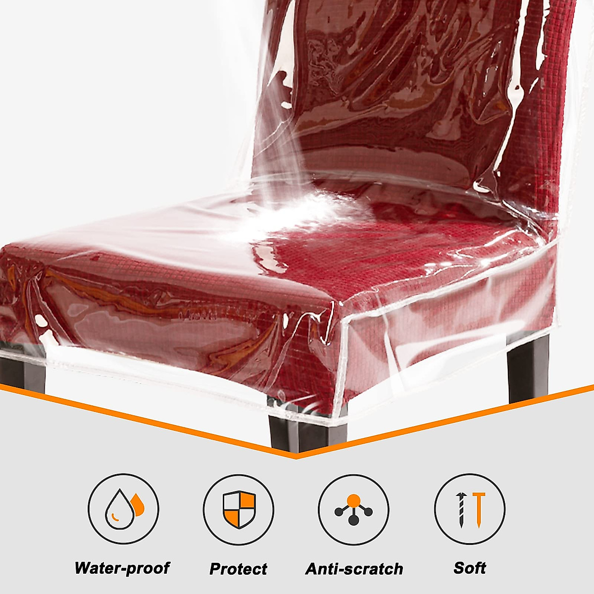 wokire Plastic Dining Chair Protector 18 x 17 inch,Chair Covers with Backrests,Clear PVC Water-Proof Seat Cover, Keep Your Dinning Chair Away from Dust/Stains/Cat Dog Hair/Scratches (4 Pack)