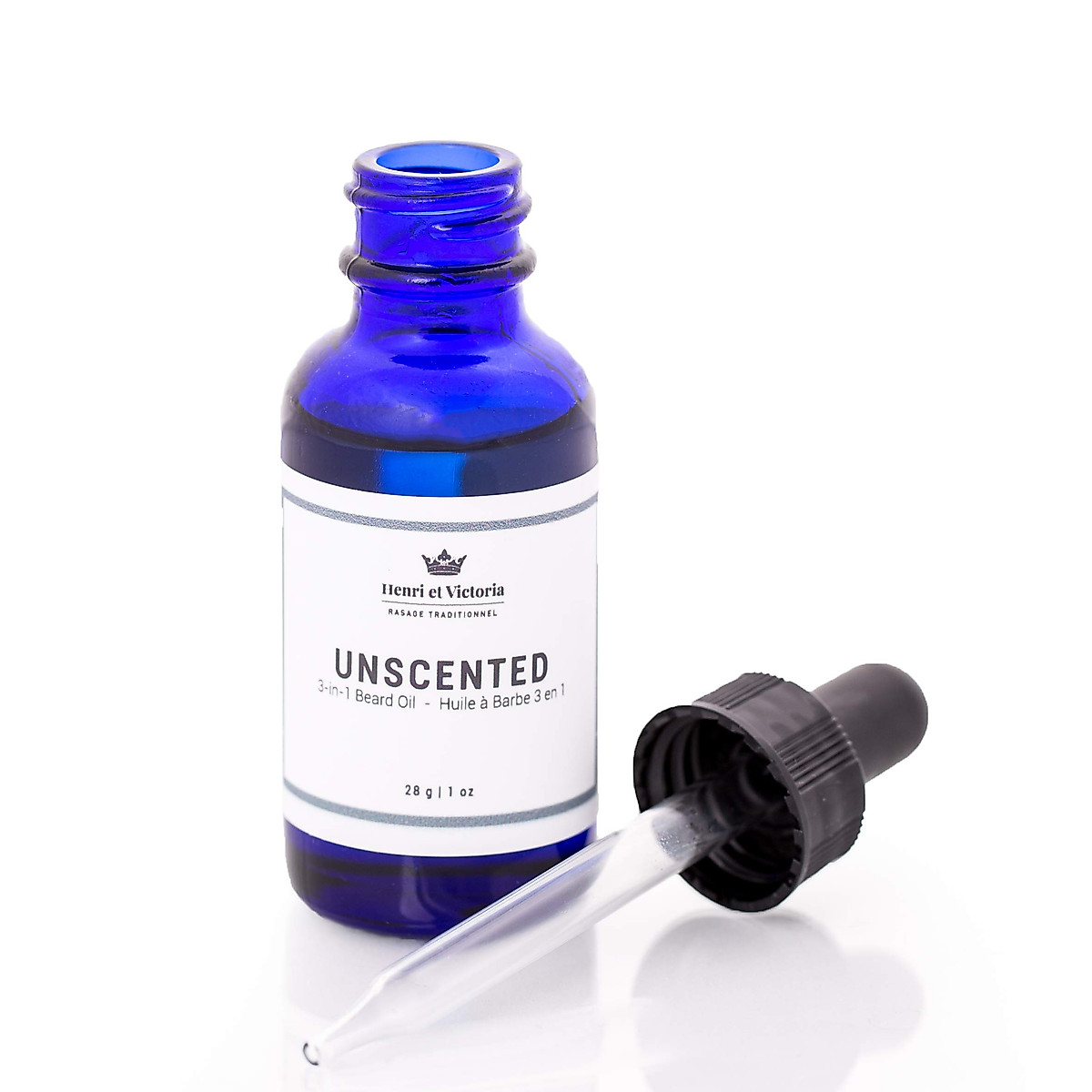 HENRI ET VICTORIA Beard Oil Fragrance-Free, Unscented | Canadian Made by Skilled Artisan | Moisturizing, Non-Greasy, Natural Ingredients | 28g (1oz)