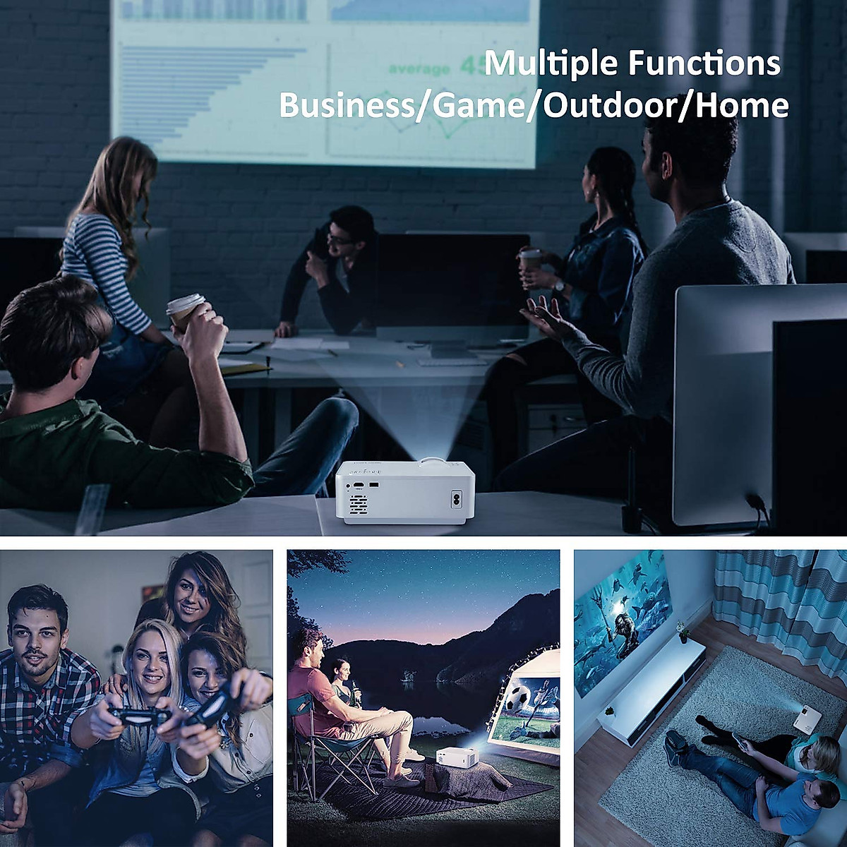 Mini Projector 5500 Lux 210" Video Projector 1080P with Projector Screen