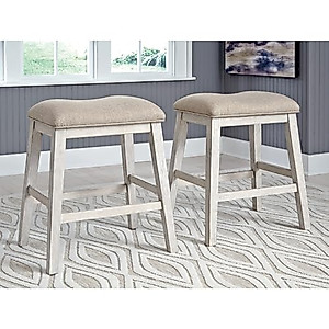 Signature Design by Ashley Skempton Modern 24" Counter Height Upholstered Barstool, 2 Count, Whitewash