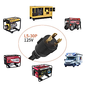 30Amp Generator Power Cord YACSEJAO 1.5FT 10AWG NEMA L5-30P to 3 Outlet 5-15R Female 30 Amp to 15 Amp Generator Adapter Cable with Twist Lock