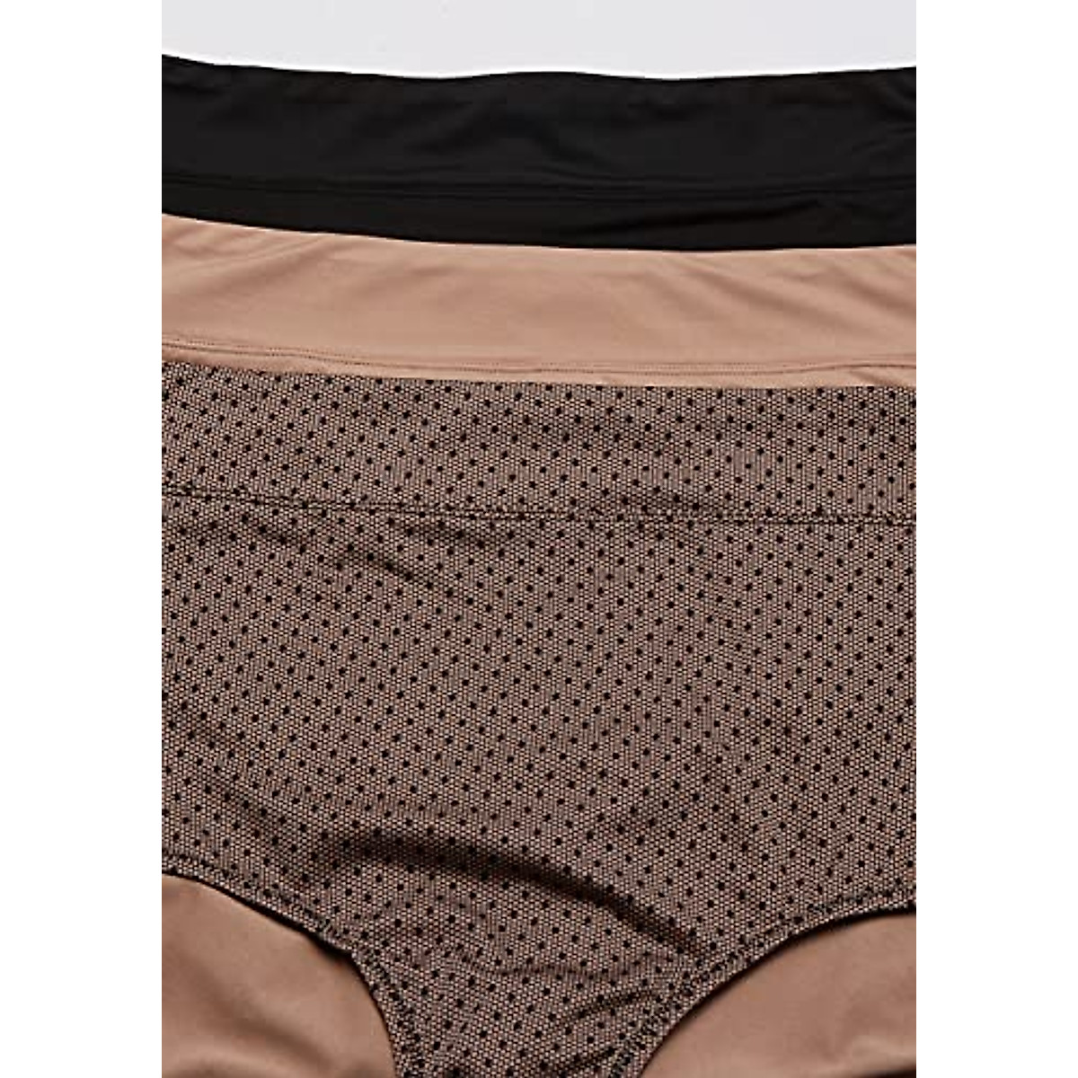 Warner's womens Blissful Benefits No Muffin Panty Briefs, Black/Toasted Almond/Lace Dot Print, Large US, 3 Count (Pack of 1)