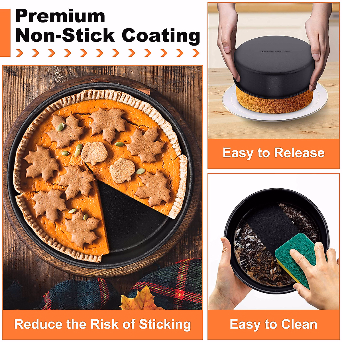 Homikit 6 Inch Cake Pan Set of 4, Stainless Steel Nonstick Round Cake Baking Pan Mold, Metal Birthday Wedding Smash Layer Cheesecake Pans for Circle Cake Pizza Pie Tart Quiche, Healthy & Oven Safe