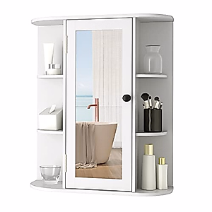 ZenStyle Bathroom Mirror Cabinet Wall Mounted, Single Door White Bathroom Wall Cabinet Medicine Cabinet with Mirror and Adjustable Inner Shelves for Bathroom, Living Room