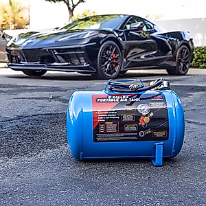 TOOLUXE 30010L 5 Gallon Air Tank, Portable Air Tank, 125 PSI Maximum Pressure, Horizontal Air Compressor Tank, 1/4" NPT 40 Inch Industrial Hose & Chuck, 140 PSI Safety Valve