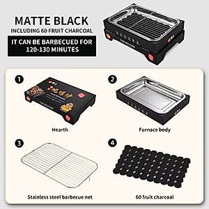 Upgrade Disposable BBQ Grill Stainless Steel Portable Easy Lighting Grill Outdoor Charcoal Grill For Outdoor Picnic Patio Backyard Camping Cooking Can Last 2 Hours (Dimensions: 33*22*6cm) (Black)