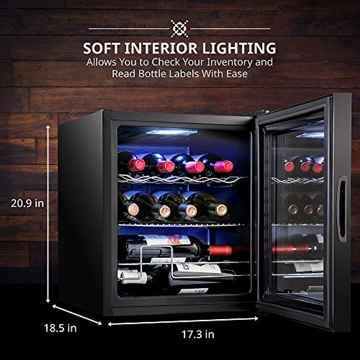 Ivation 12 Bottle Compressor Wine Cooler Refrigerator w/Lock | Large Freestanding Wine Cellar For Red, White, Champagne or Sparkling Wine | 41f-64f Digital Temperature Control Fridge Glass Door Black
