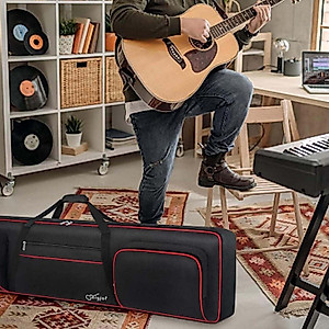 SNIGJAT 88 Key Keyboard Case Soft (Size: 53.5"x13.8"x6.8"), Padded Piano Case with Handle and Adjustable Shoulder Straps, Keyboard Gig Bag with 3 Pockets for Music Sheet Stand, Sustain Pedals, Cables