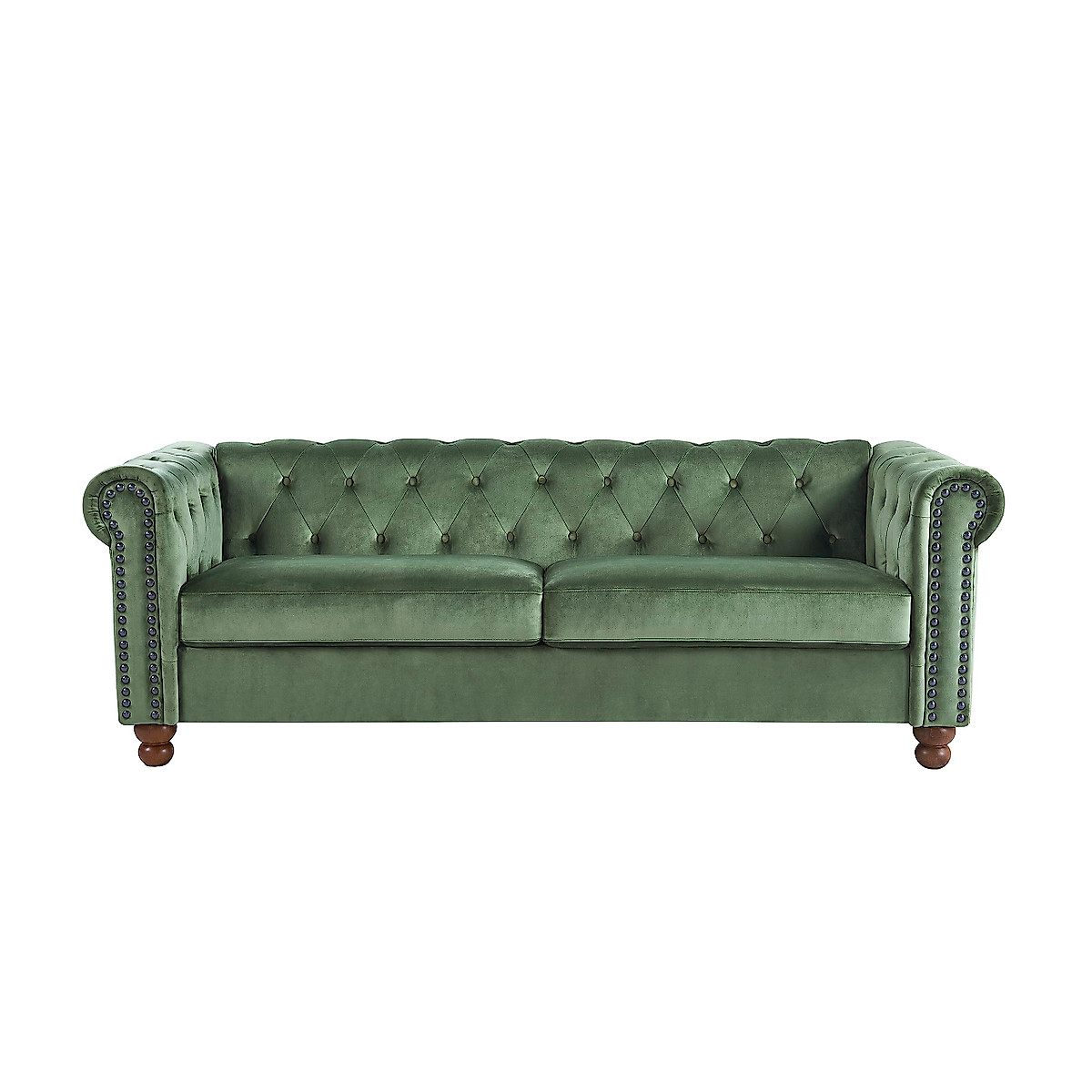 WILLIAMSPACE 80" Classic Chesterfield Sofa Couch for Living Room, 3 Seater Tufted Sofa with Scroll Arms, Upholstered Couch Furniture for Apartment Office, Fabric (Green)